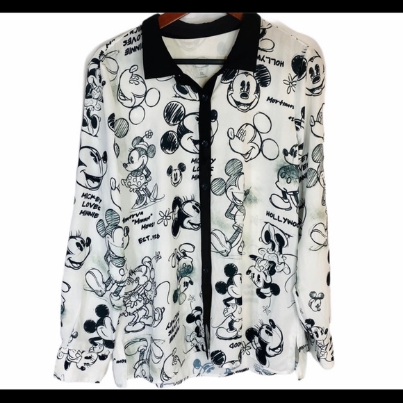 Disney | Tops | Mickey And Minnie Button Down Blouse | Poshmark